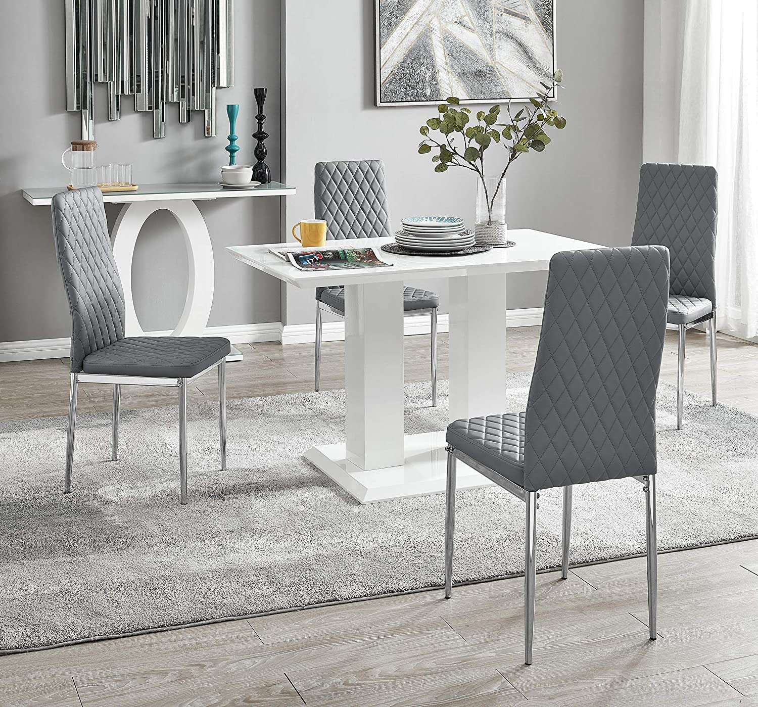 IHT Dining Table & Chairs- Imperia Dining Table Set With 4 Grey Milan ...